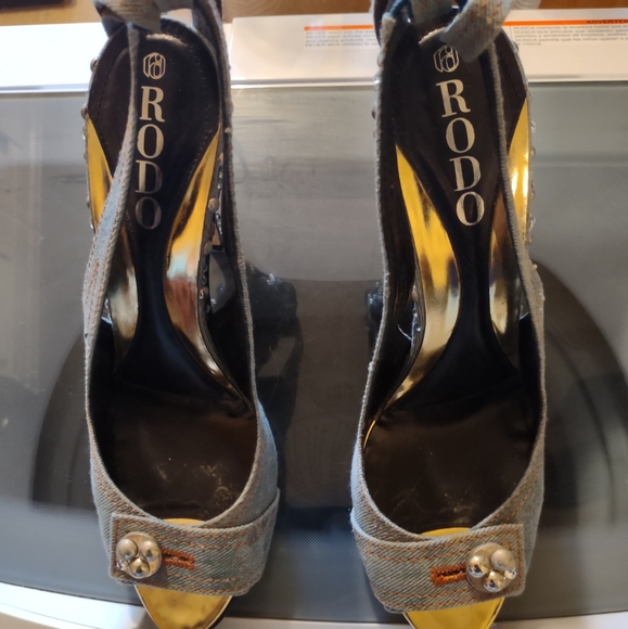 Rodo | Shoes | Denim Platform Peep Toe Sling Bag Sandal | Poshmark